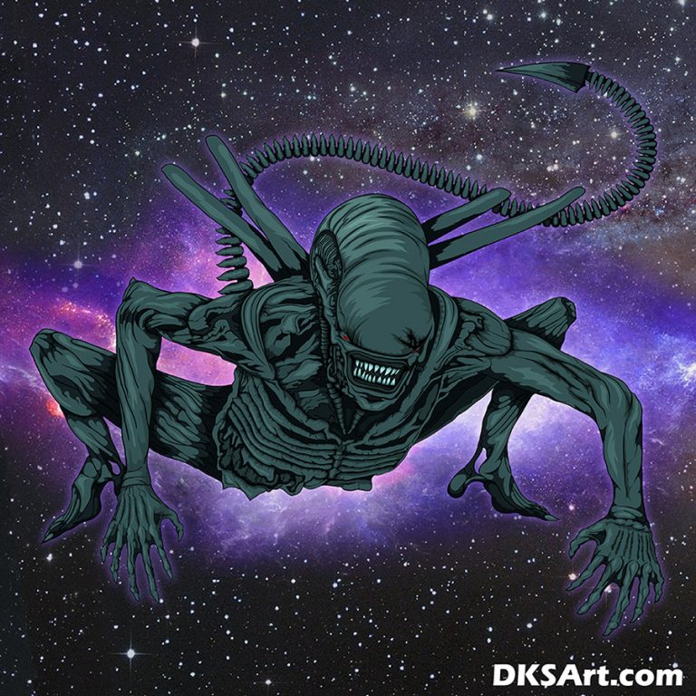 Xenomorph From Alien Movies Digital Color Cartoon Drawing