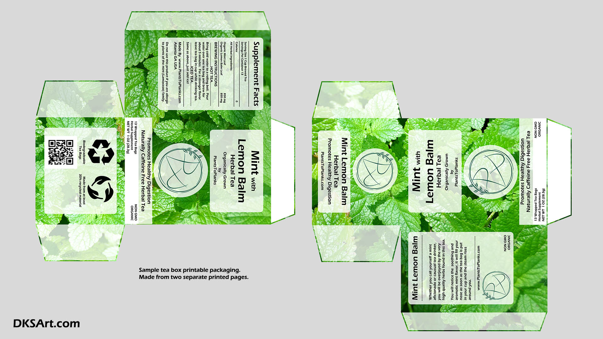 Rectangular Mint Tea Box Printable Gift Package Design