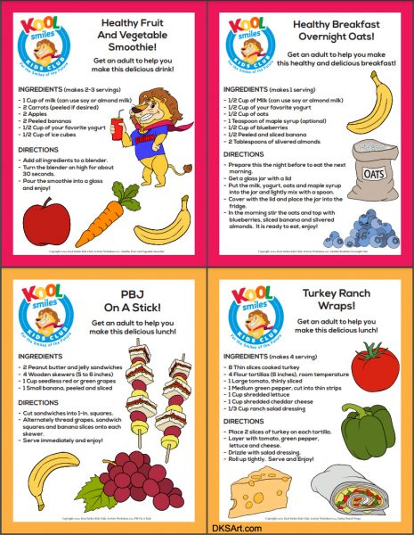 Healthy Fruit Smoothie Activity Worksheets 21 to 24 for Kool Smiles ...