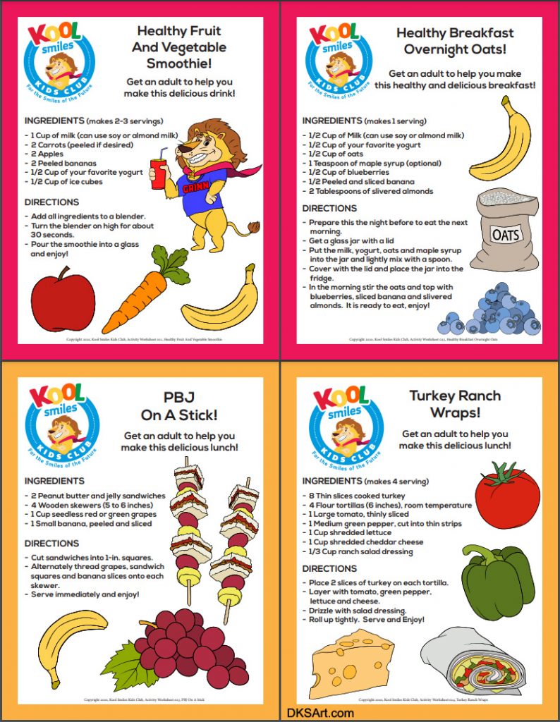Healthy Fruit Smoothie Activity Worksheets 21 to 24 for Kool Smiles ...