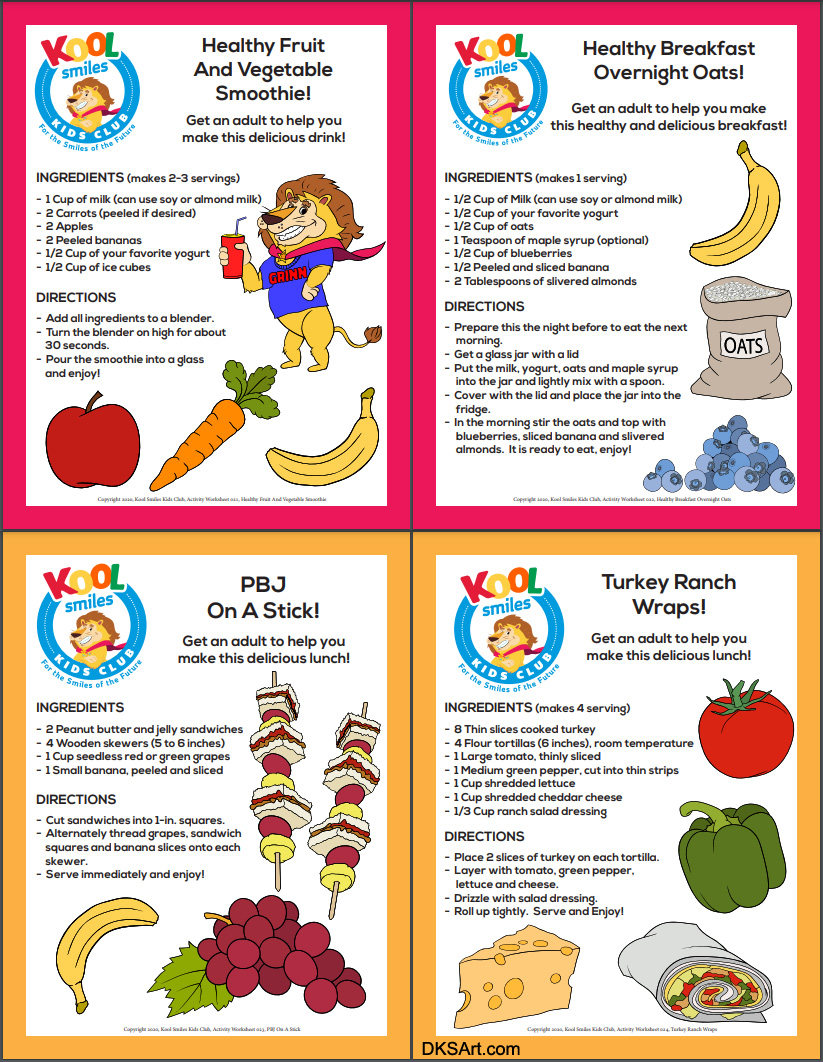 Healthy Fruit Smoothie Activity Worksheets 21 to 24 for Kool Smiles ...