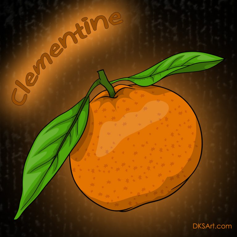 Clementine Fruit Digital Illustration For Kids Coloring Book